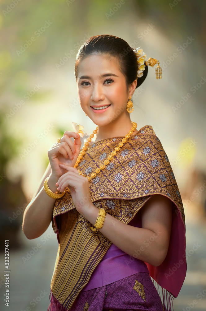 Woman wearing laos traditional dress costume,vintage style,Laos girl ...