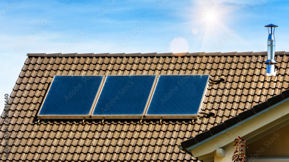 Solar panel on residential house rooftop, system on home roof for ...