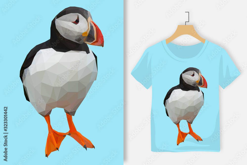 Puffin Bird in Lowpoly Style Tshirt Design Stock Vector | Adobe Stock