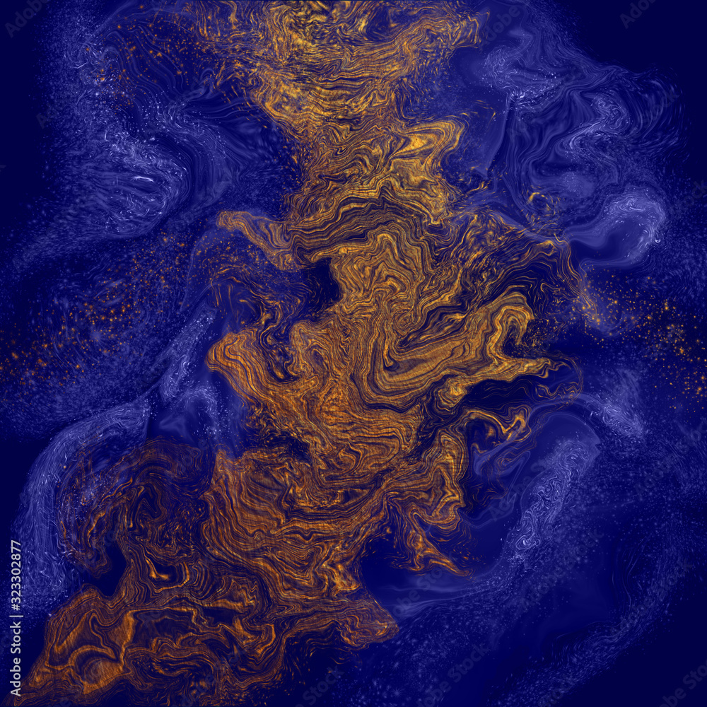 Phantom Blue with gold modern background. Starry Night marble effect ...