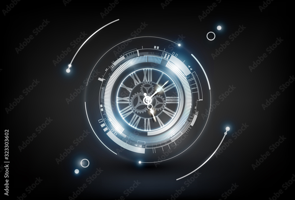 Abstract Futuristic Technology Background with Clock concept and Time ...