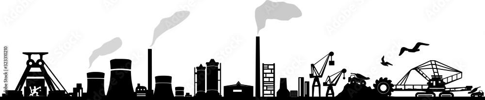 Poster Coal Mining Landscape Skyline Silhouette Vector – Wall Art ...