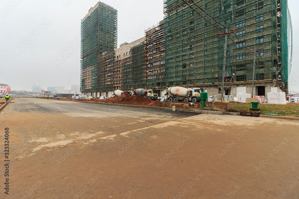 Construction of building Construction of apartment house. Concrete slab ...
