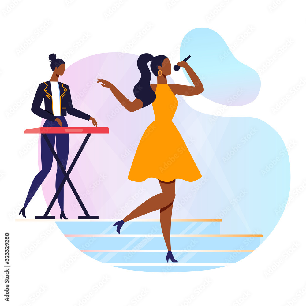 Pop Music Show, Concert Flat Vector Illustration. Keyboard Player and ...
