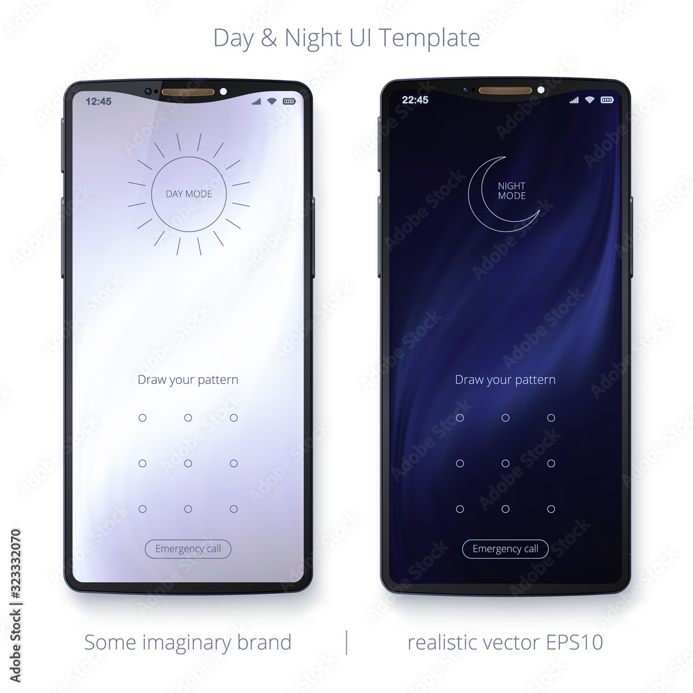 Day and night display modes of smartphone custom interface. Vector 3D ...