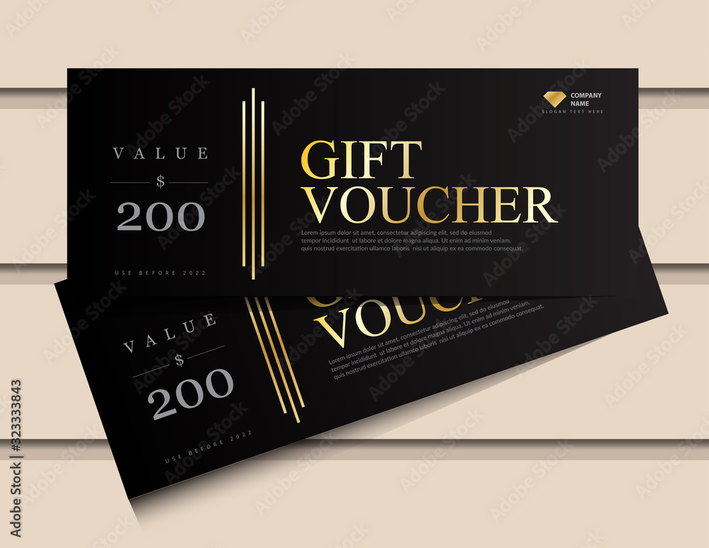 Gift voucher template with glitter gold luxury elements. Vector ...
