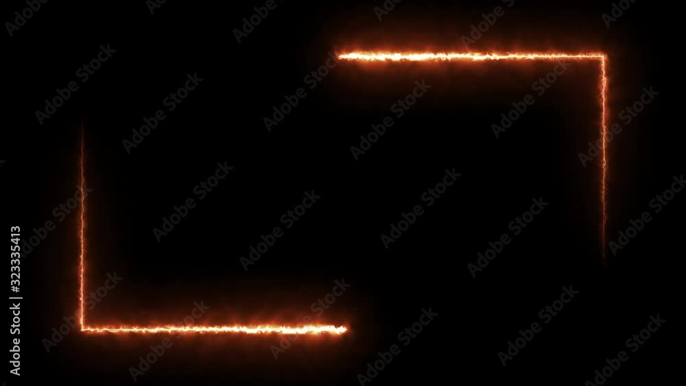 Empty frame motion fire border glowing, burning flame signboard. Blank ...