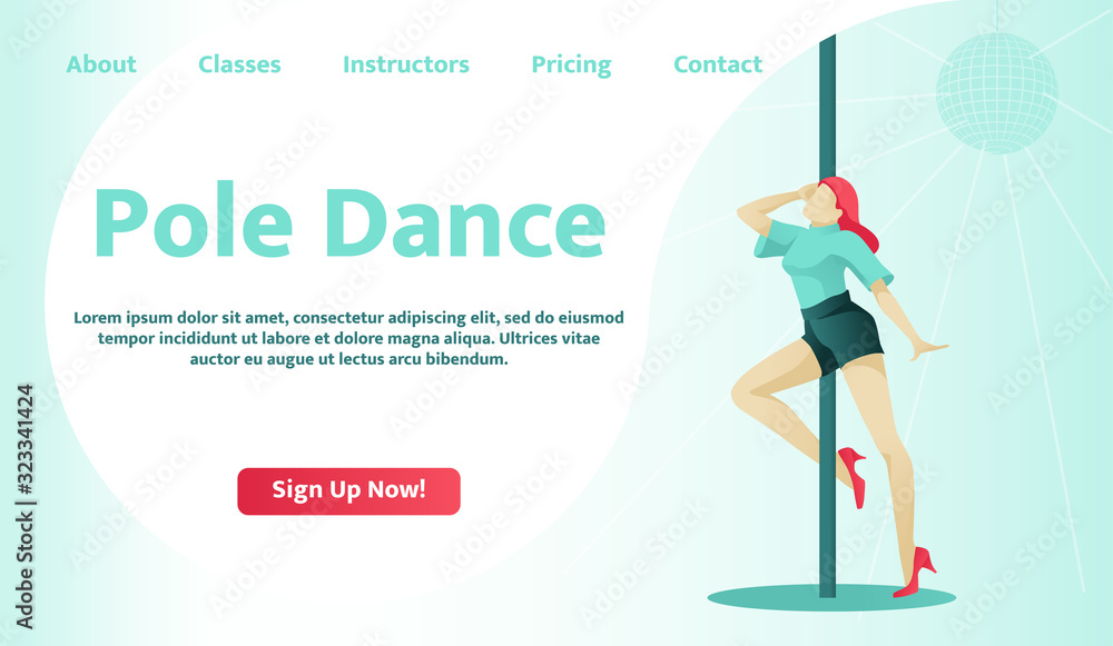 Flat Landing Page for Pole Dance School and Personal Classes. Cartoon ...