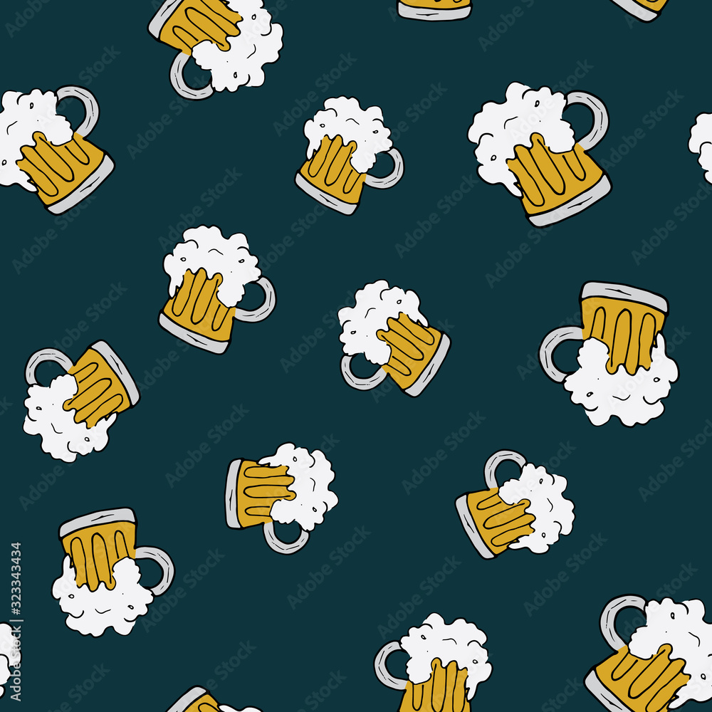 Beer Mug Seamless Pattern, Hand Drawn doodle background. Vector ... Beer Mug Seamless Pattern, Hand Drawn doodle background. Vector ...