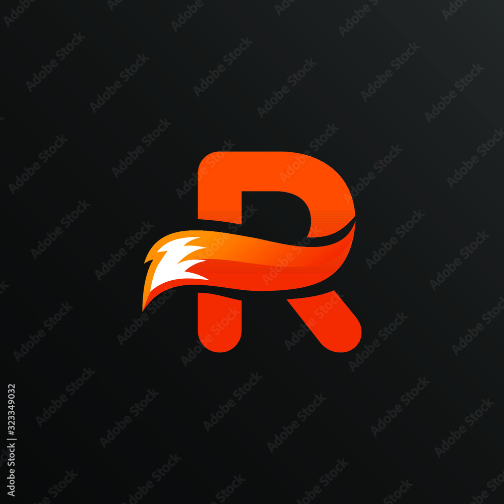 Initial Letter R with Fox Tail Logo Design Stock Vector | Adobe Stock