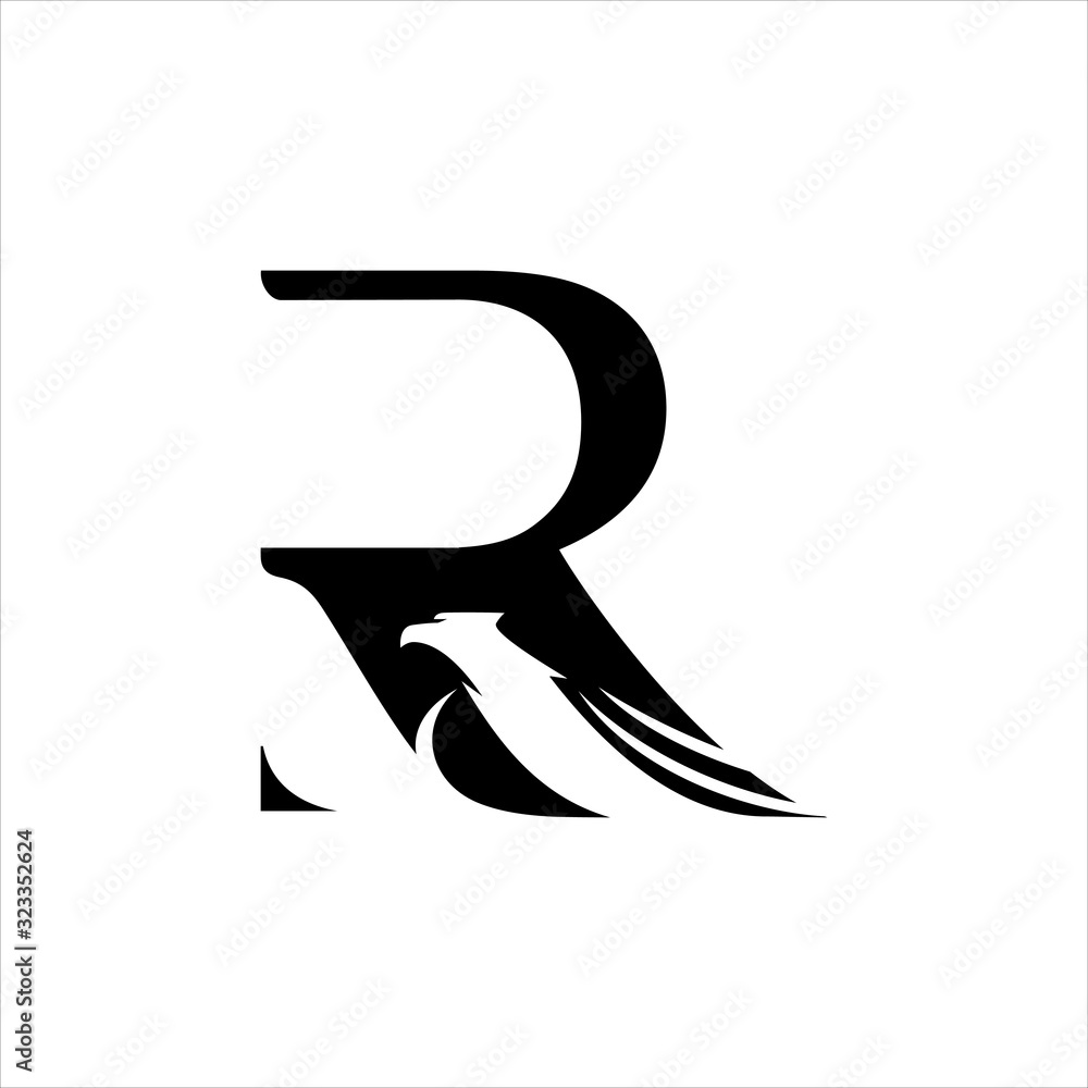 Letter R with Hidden Symbol of an Eagle Negative Space Logo Dual ...