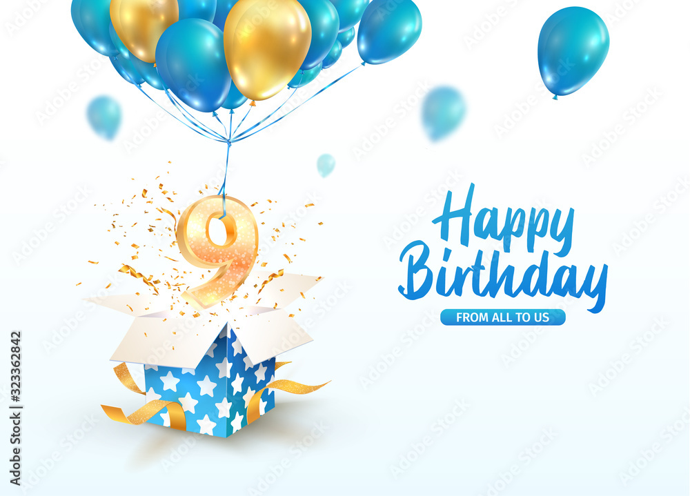 Celebrating of 9 th years birthday vector 3d illustration. Ninth ...