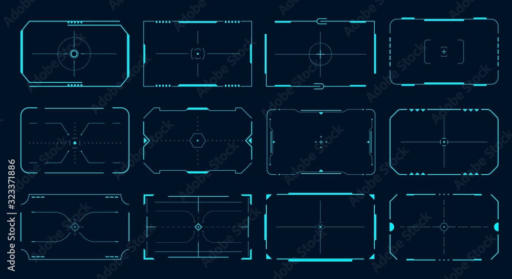 Vecteur Stock HUD frame. Futuristic game target borders, sci-fi empty ...