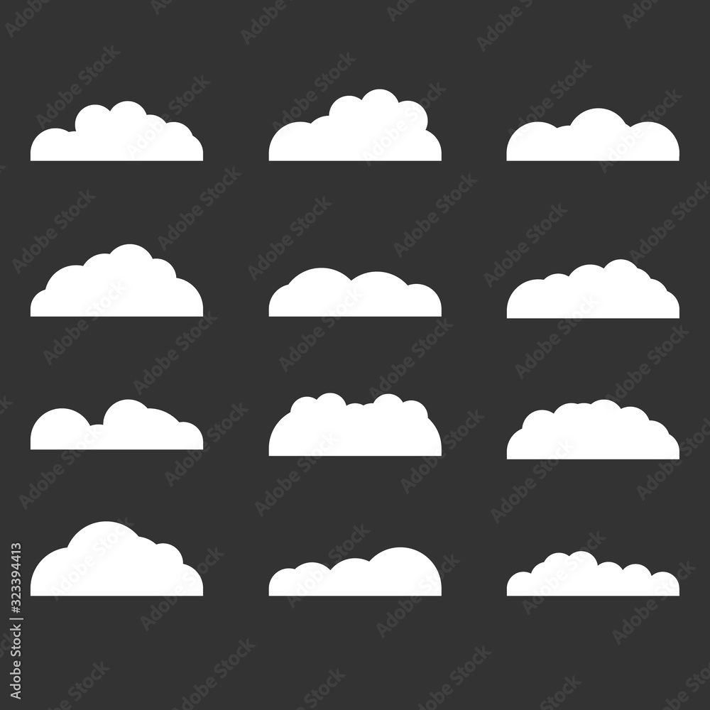 Set of diffenrent cloud icons in flat design isolated on black ...