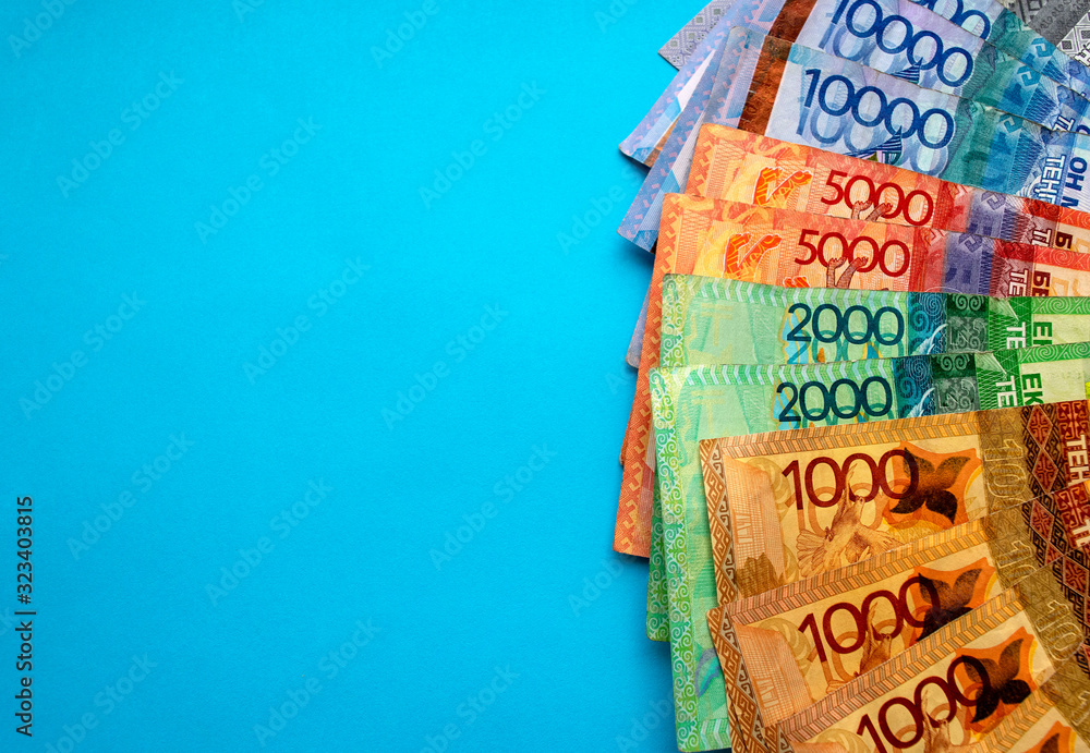 Kazakhstan national currency - tenge, top view. One thousand, two ...