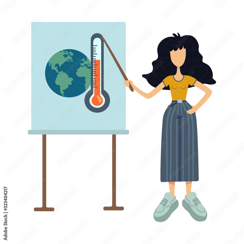 Zero waste flat cartoon vector illustration. Woman makes presentation ...