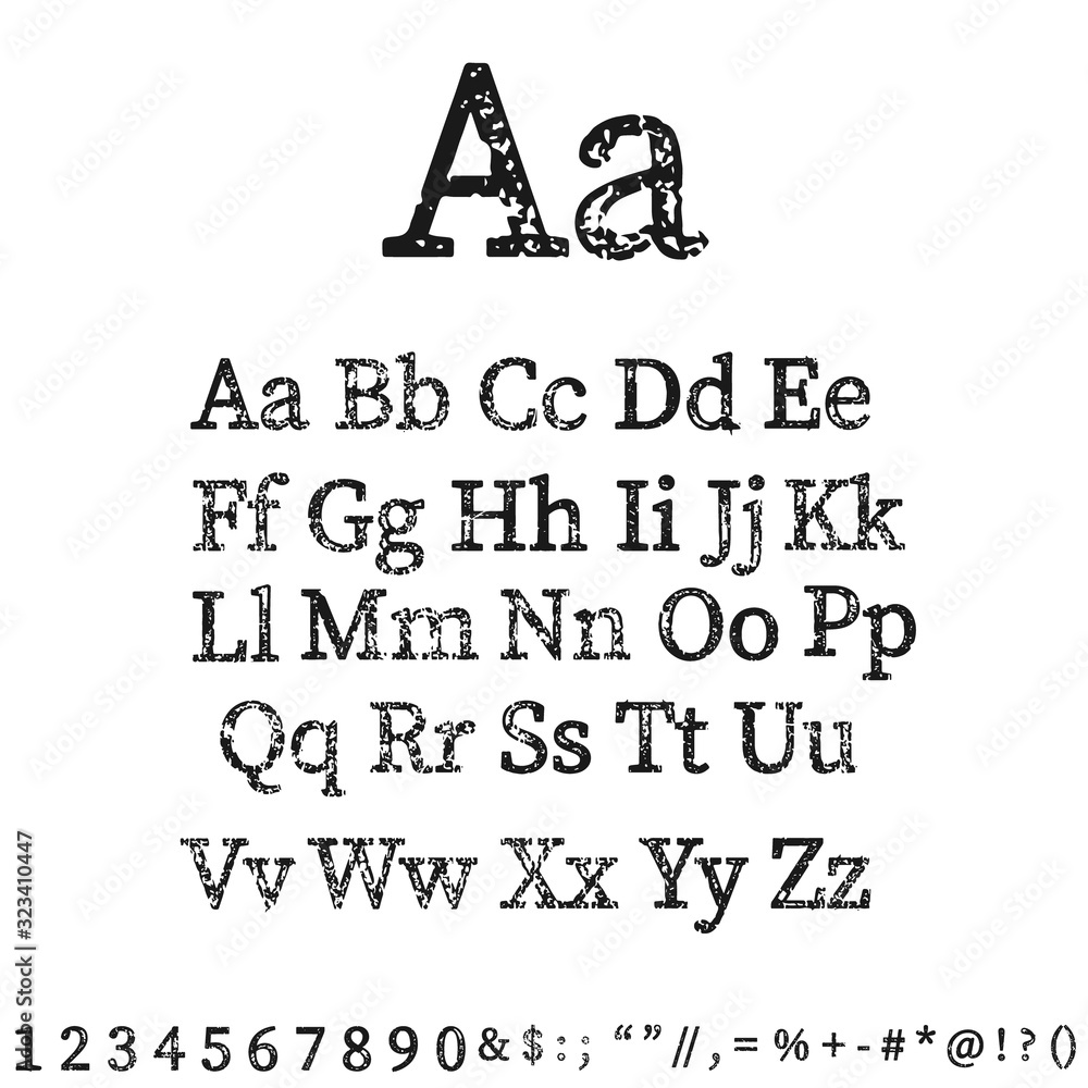 Dirty textured of typography grungy stamped alphabet font vector ...