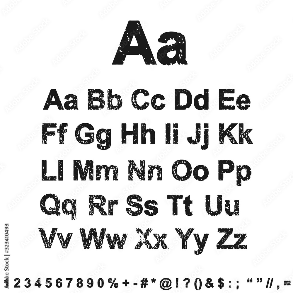 Dirty textured of typography grungy stamped alphabet font vector ...