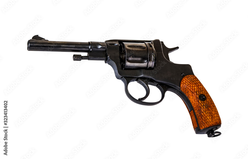 vintage old black shiny revolver gun isolated on white background Stock ...