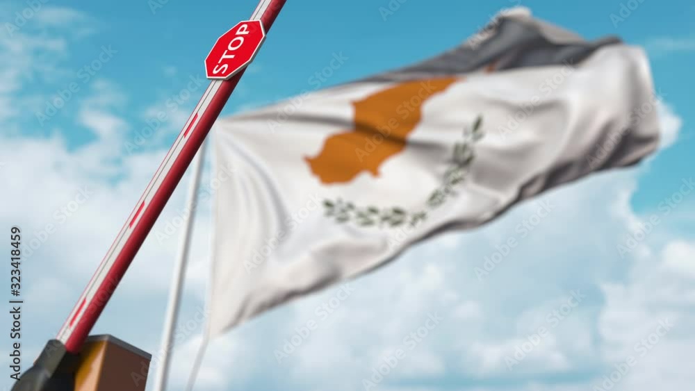 Opening boom barrier with stop sign against the Cypriot flag. Free ...