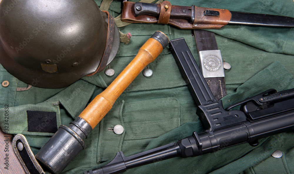 vintage background with german army field equipment. ww2 Stock Photo ...