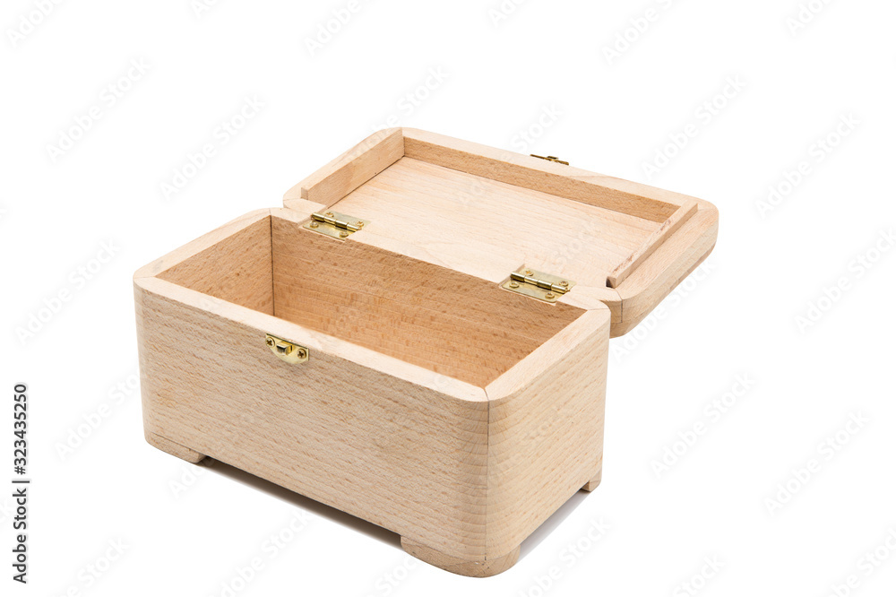 Empty wooden casket with open lid. Box of eco-friendly materials ...