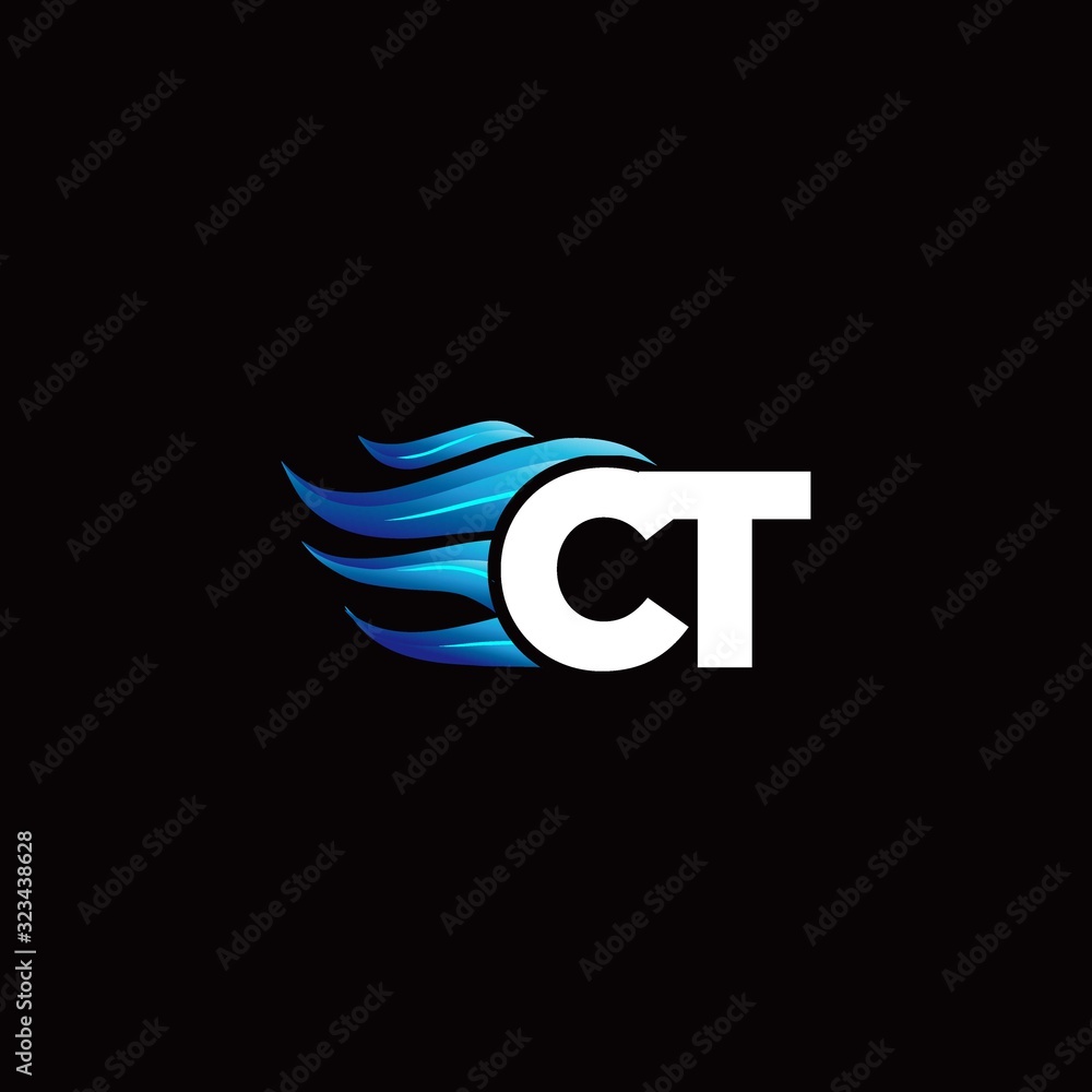 CT monogram logo with blue fire style design template Stock Vector ...