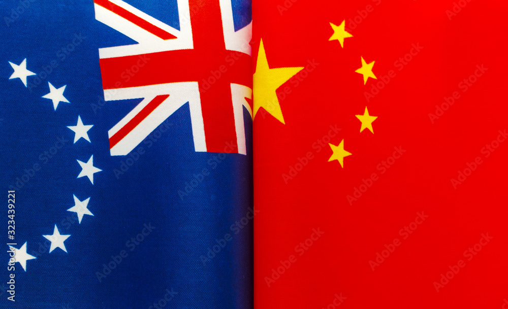 Foto de fragments of the national flags of cook Island and China in ...