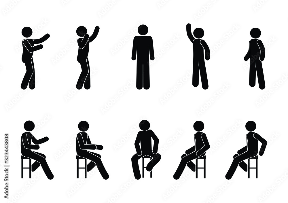Vecteur Stock pictogram people sit and stand, man icon, human ...