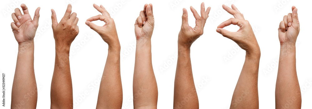 GROUP OF Man Asian hand gestures isolated over the white background ...