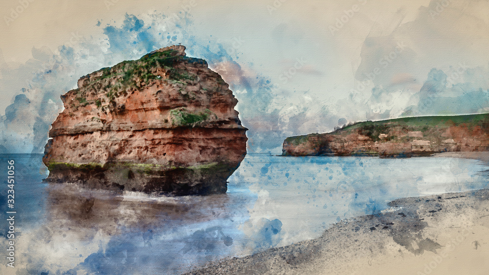 Digital watercolor painting of Stunning sunrise landscape image of ...