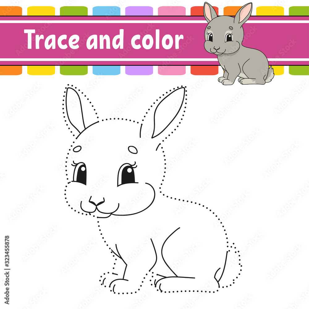 Trace and color. Rabbit bunny animal. Coloring page for kids ...