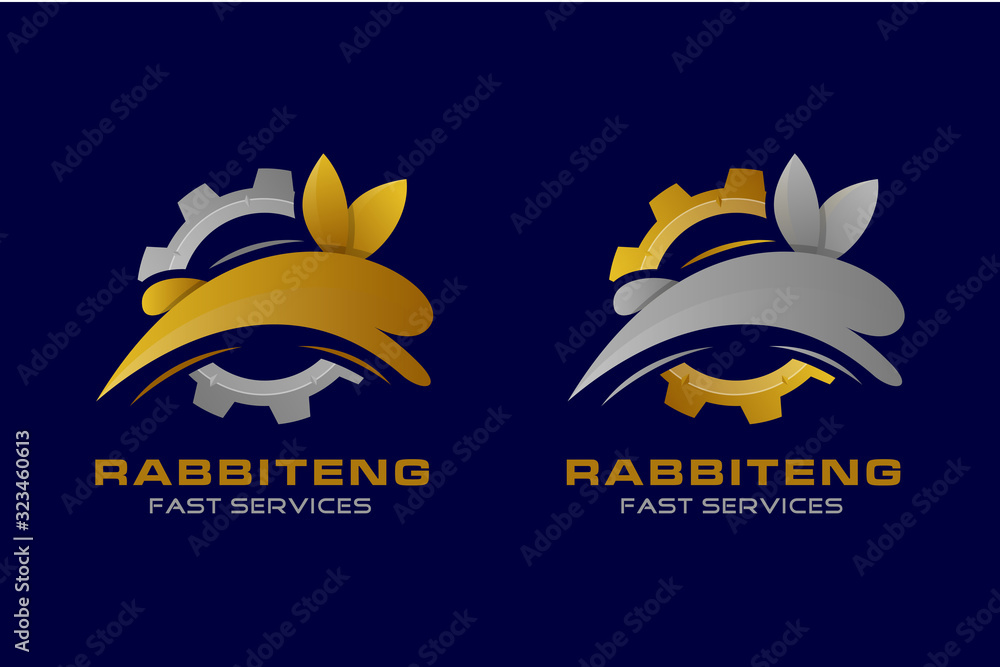 Combination between Rabbit and gear Logo design template. vector ...
