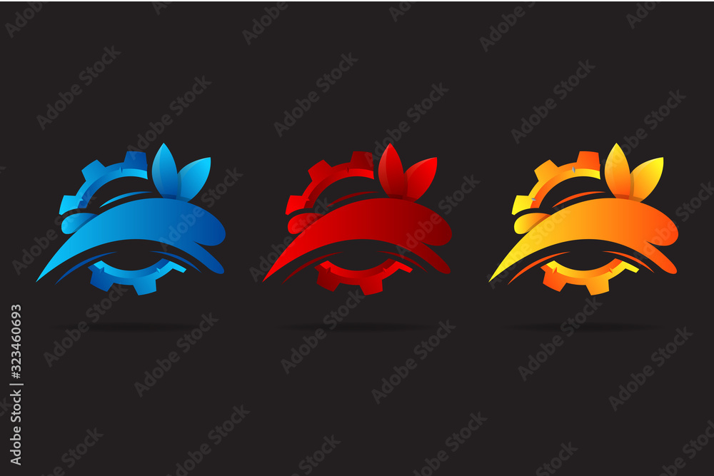set of gradient colors of combination between Rabbit and gear Logo ...