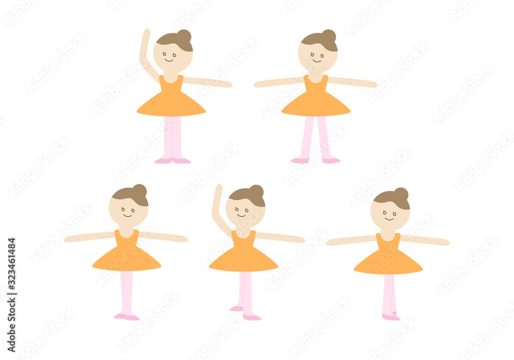 Cute Ballet Girl, Five Positions, Ballerina Vector Illustration Stock ...