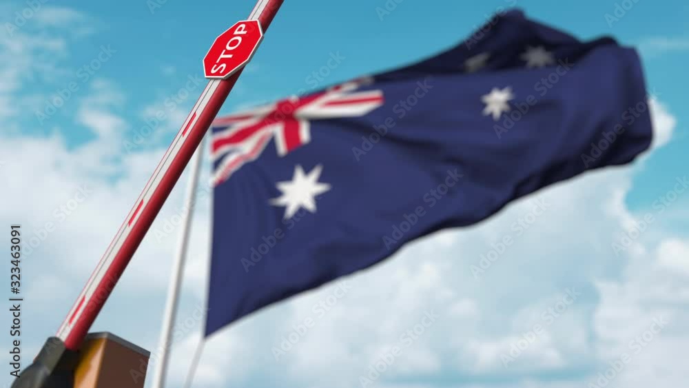 Open boom gate on the Australian flag background. Free entry or lifting ...