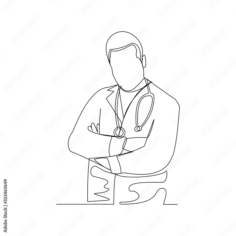Continuous line drawing of man hospital doctor with stethoscope. Vector ...