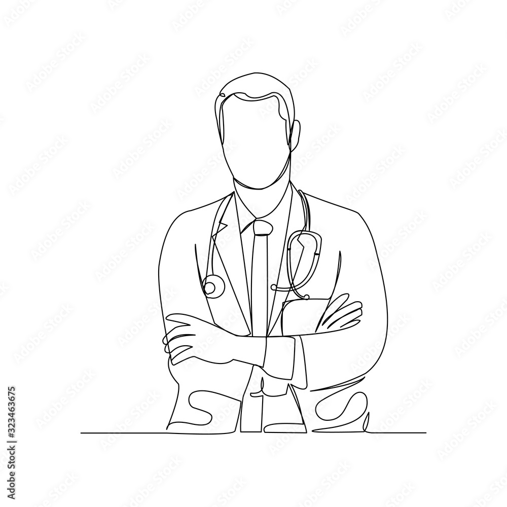 Continuous line drawing of man hospital doctor with stethoscope. Vector ...