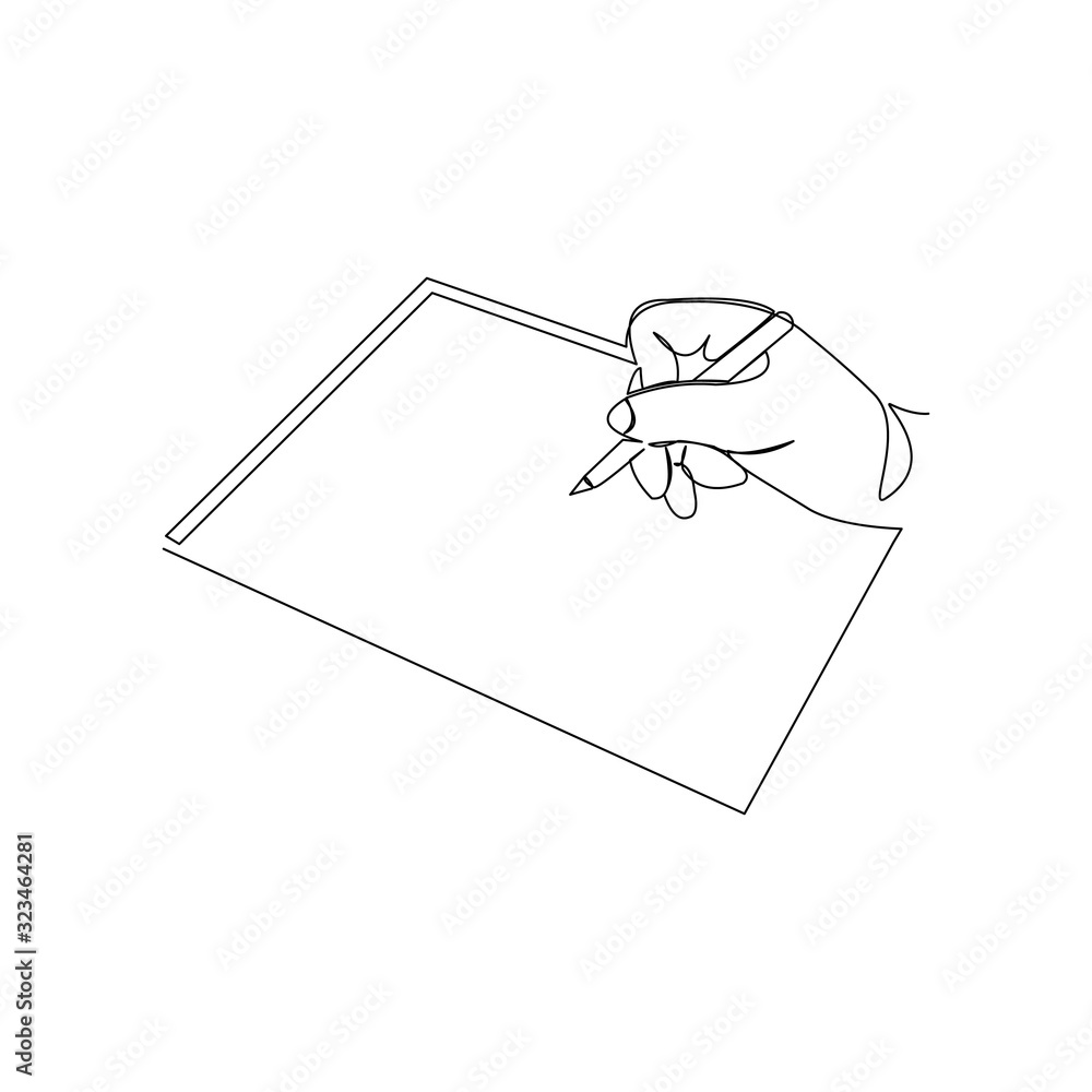 Continuous line drawing of hand writing on book paper with pen. Vector ...
