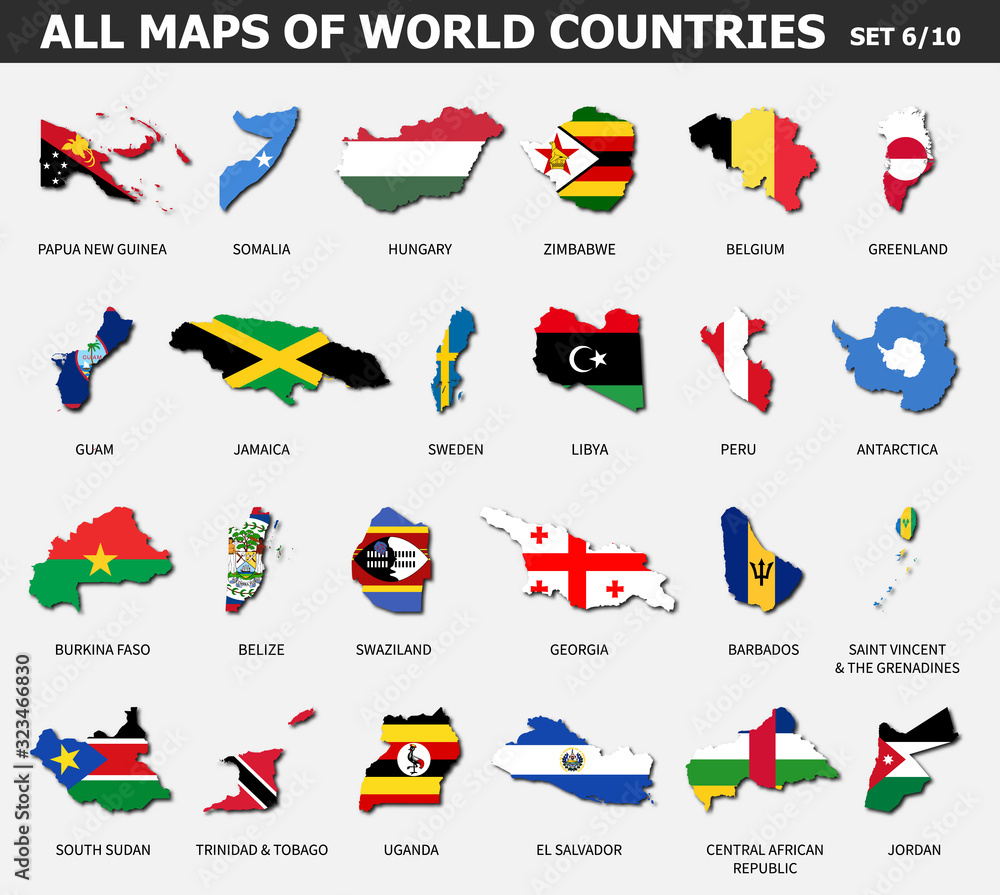 All maps of world countries and flags . Set 6 of 10 . Collection of ...