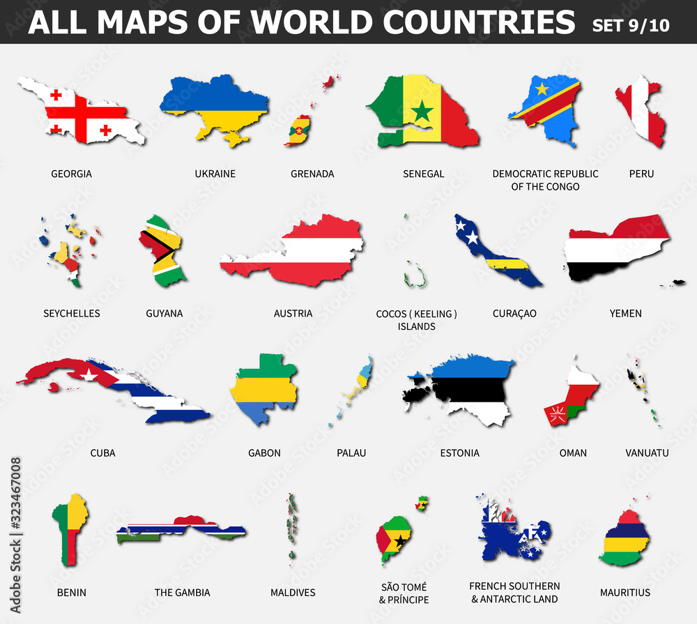 All maps of world countries and flags . Set 9 of 10 . Collection of ...