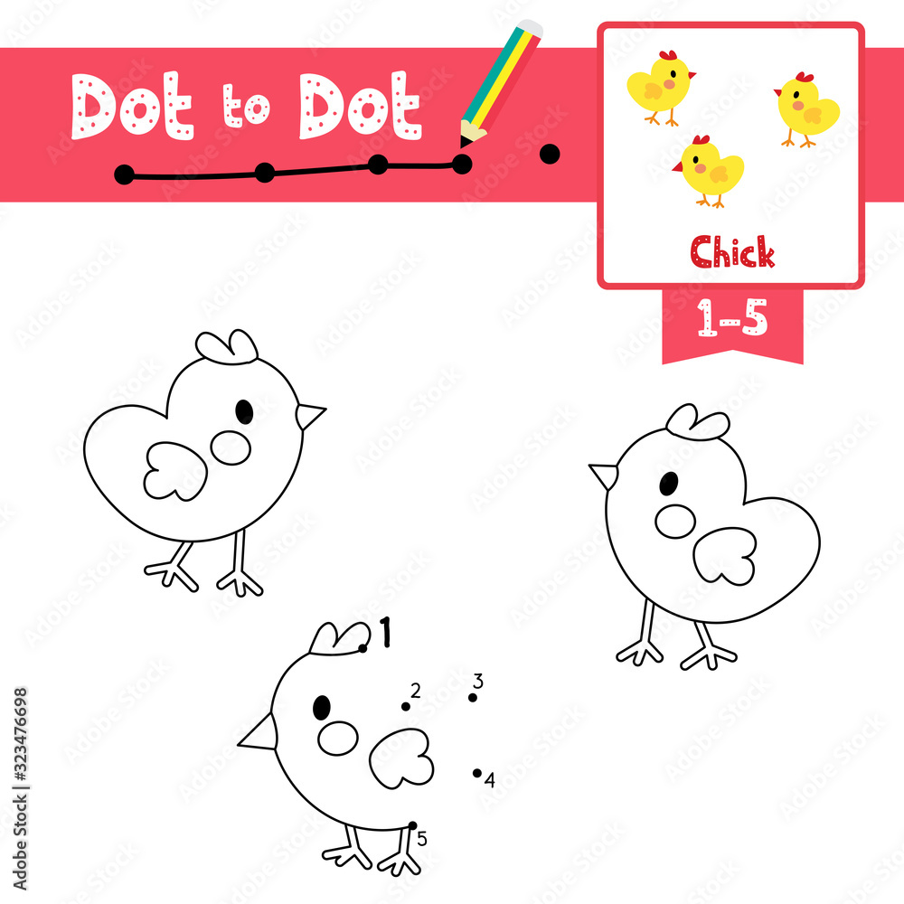 Dot to dot educational game and Coloring book Chicks animal cartoon ...