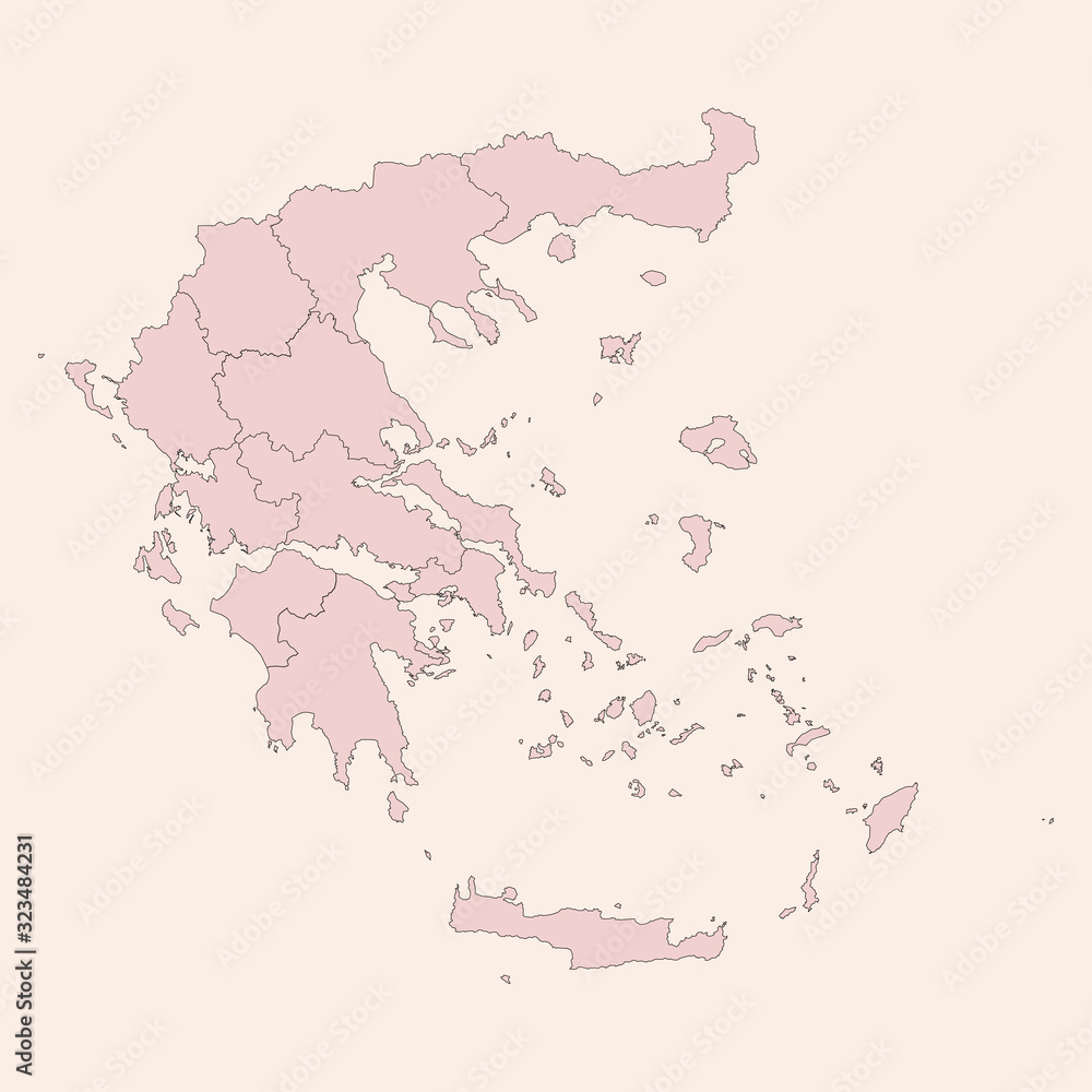 Greece political map with provinces vector graphics design. Vintage ...