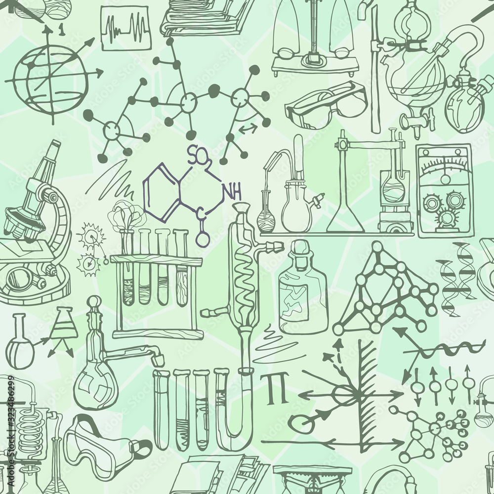 Abstract illustration with sketch elements related to science or ...