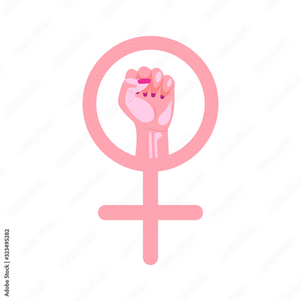 Female fist raised up. Symbol of feminism. Concept of female power ...