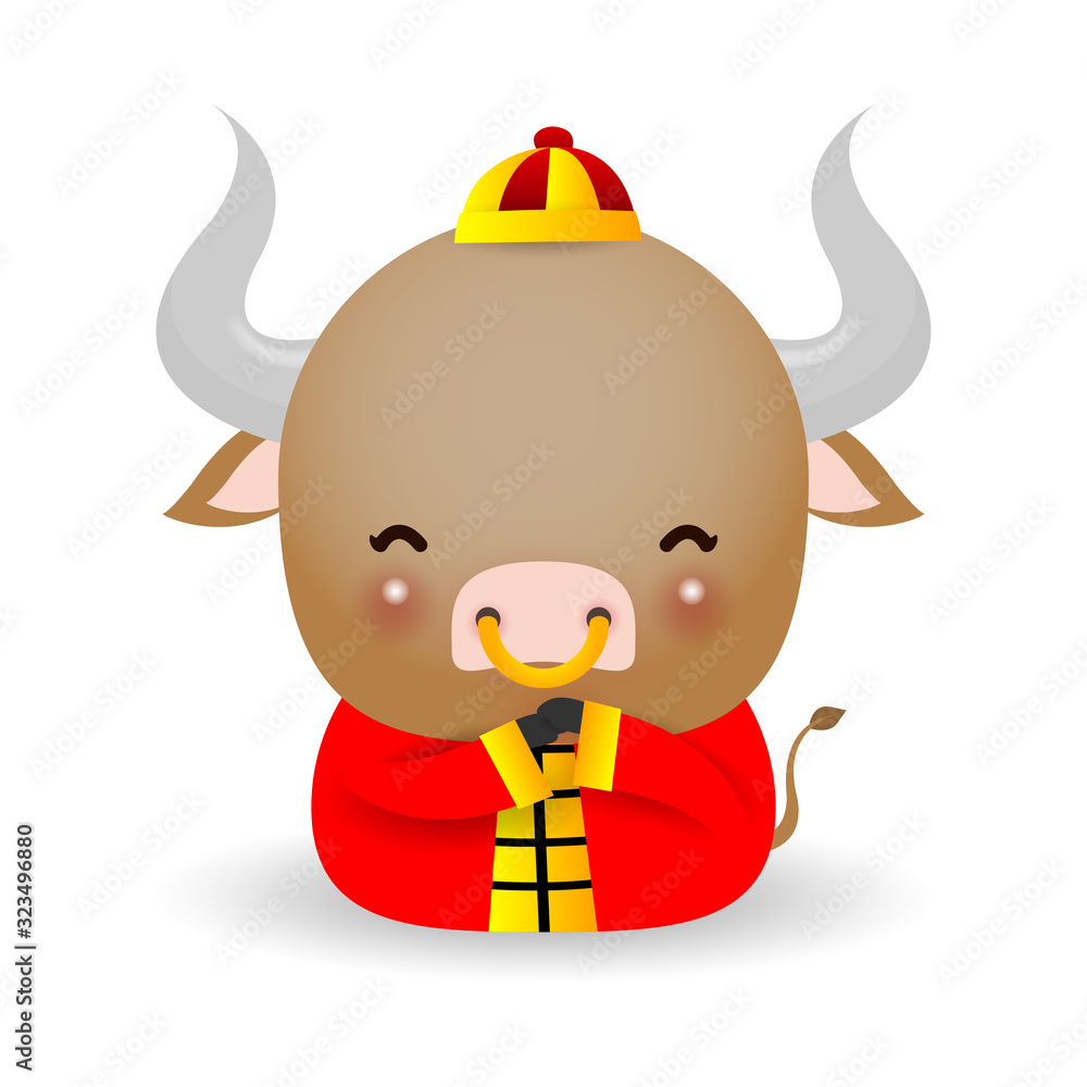 Little ox, Happy Chinese new year 2021 year of the ox zodiac, Cartoon ...