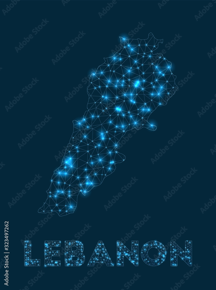 Lebanon network map. Abstract geometric map of the country. Internet ...