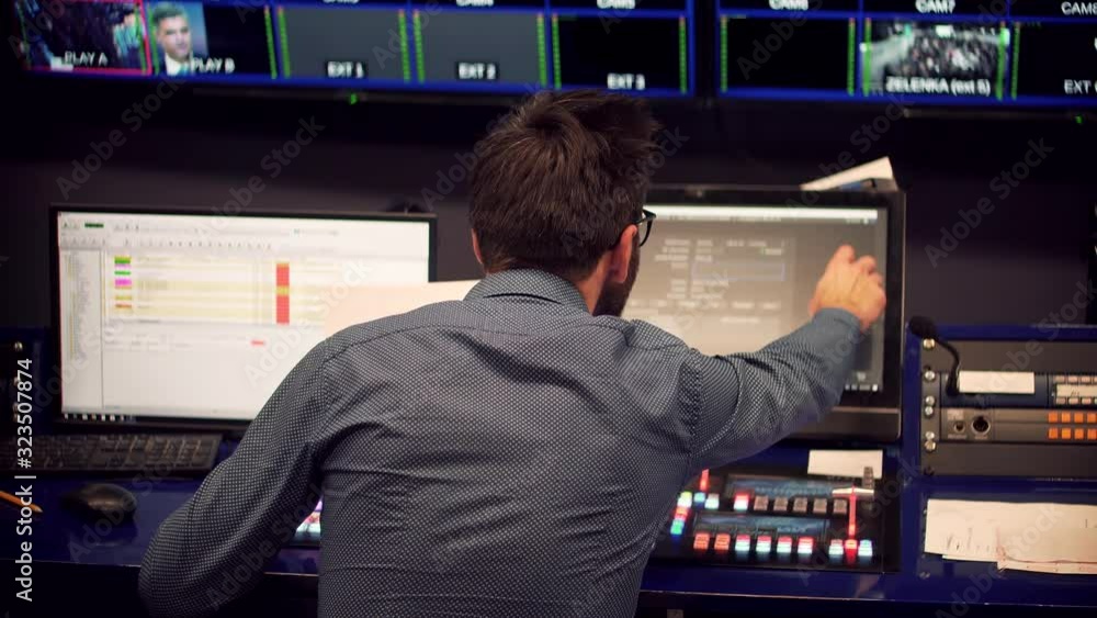 Studio Director On Video Mixer Broadcast TV Station.Operator On TV ...