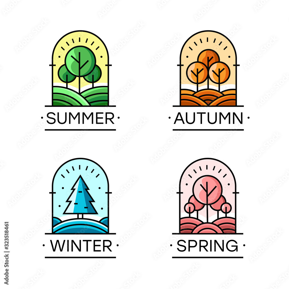 Vector Set Of Seasons Emblems Summer Autumn Winter And Spring vector-set-of-seasons-emblems-summer-autumn-winter-and-spring