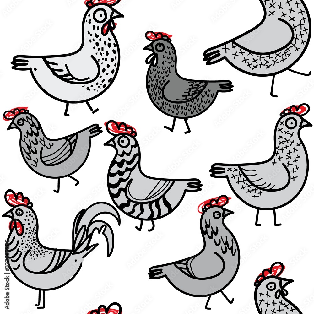 Seamless pattern with chickens. Chickens and rooster with patterns ...